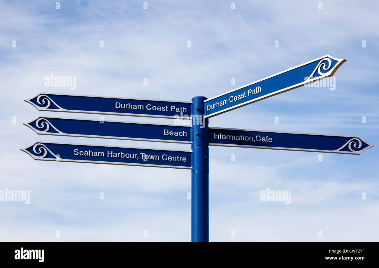 Signpost at Seaham on the Durham Coast Path, County Durham, UK Stock ...