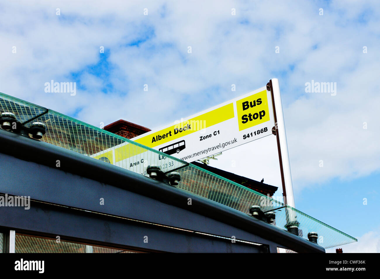 Bus stop sign at the Albert Dock, Liverpool, Merseyside Stock Photo - Alamy