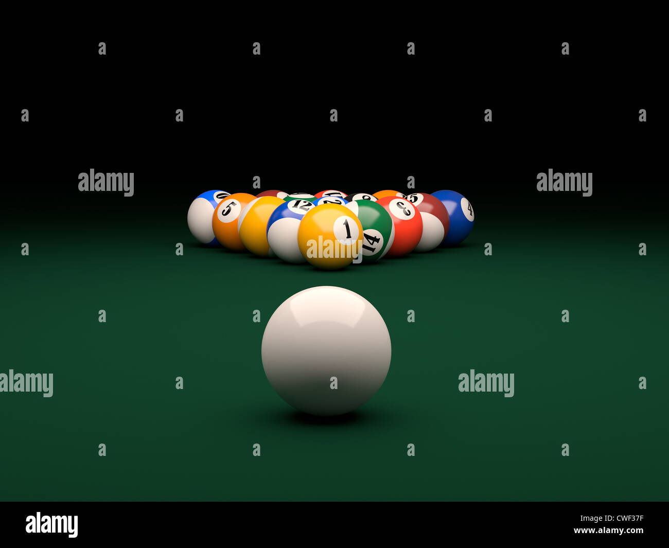 3d render of balls on a pool (billiards) green table Stock Photo - Alamy