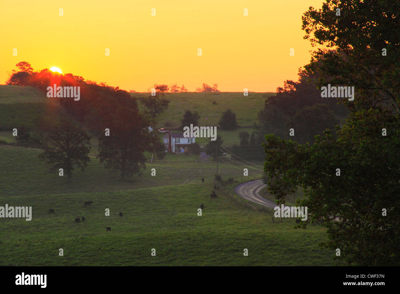 Sunrise and Country Road; Swoope; Shenandoah Valley; Virginia; USA ...