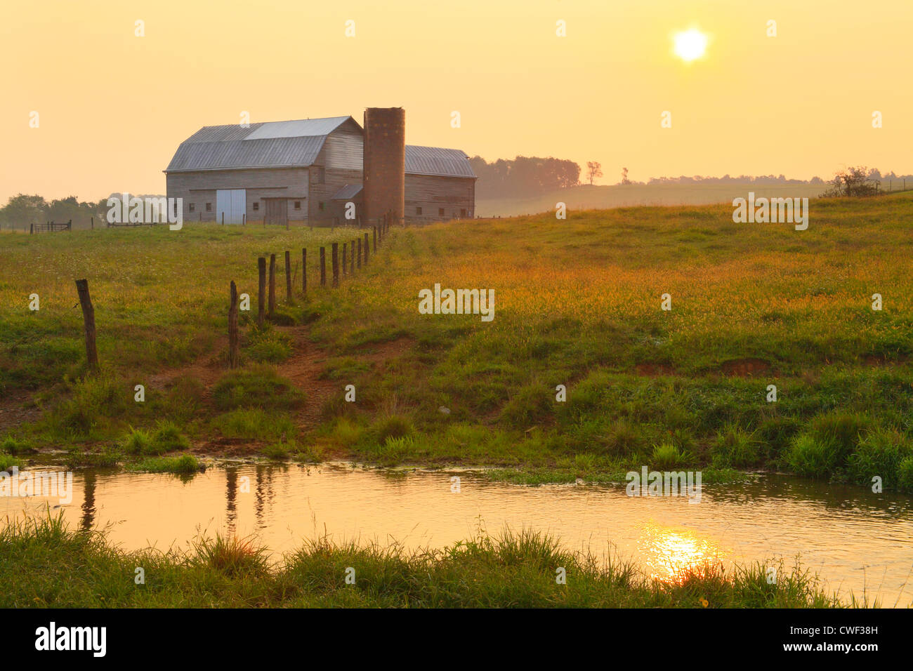 Sunrise and Barn; Swoope; Shenandoah Valley; Virginia; USA Stock Photo ...