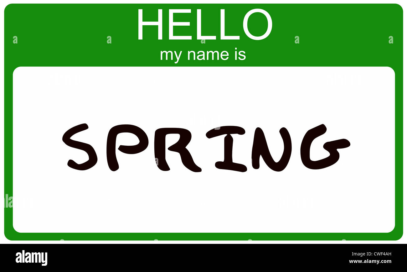 Hello My Name is Spring name tag sticker in green seasonal color Stock ...