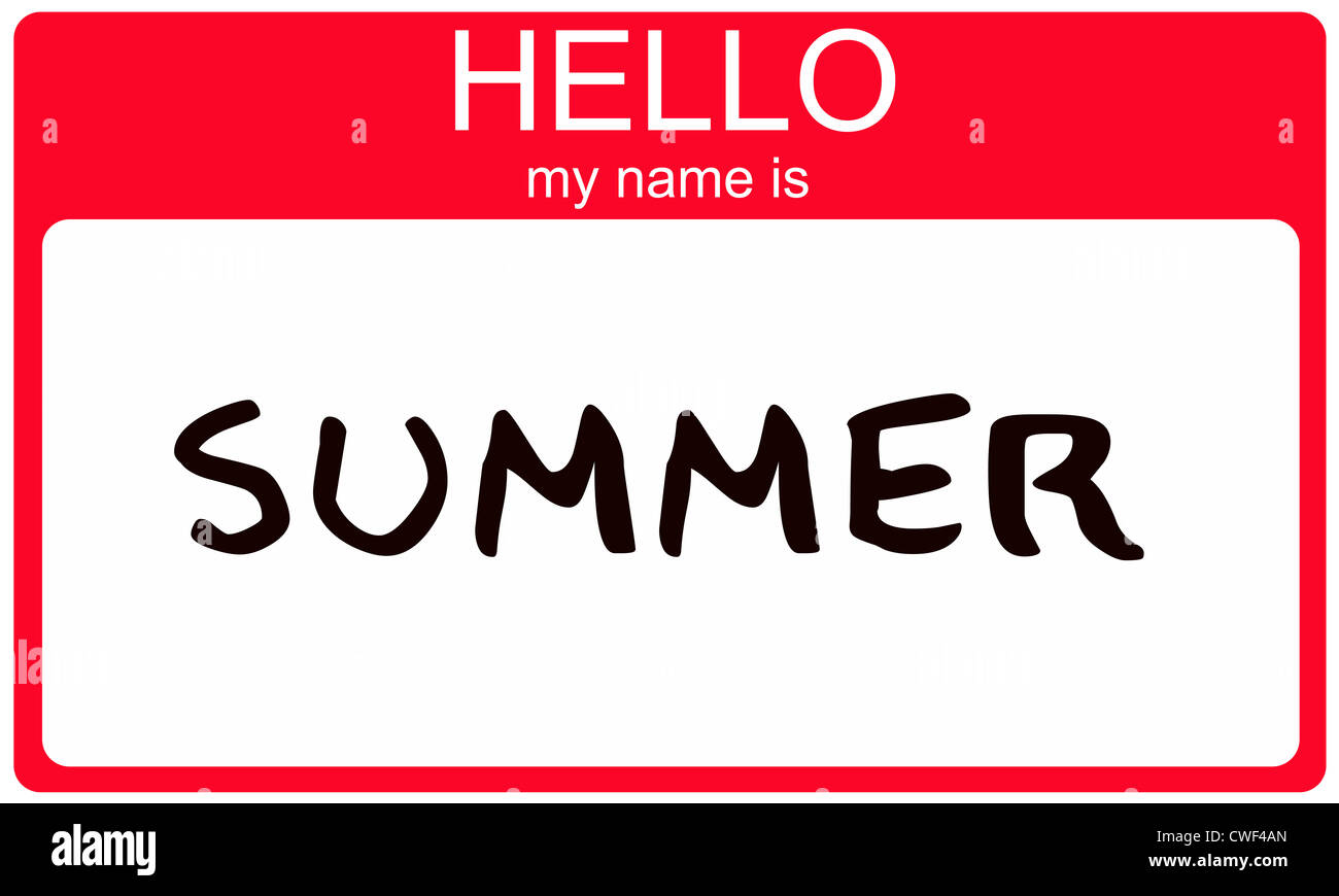 Hello My Name is Summer name tag sticker in red seasonal color Stock ...