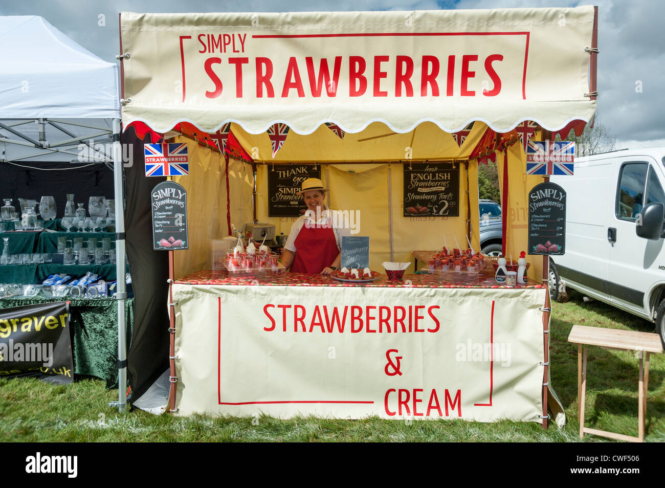 Strawberries and cream stall at a country show in the UK Stock Photo ...
