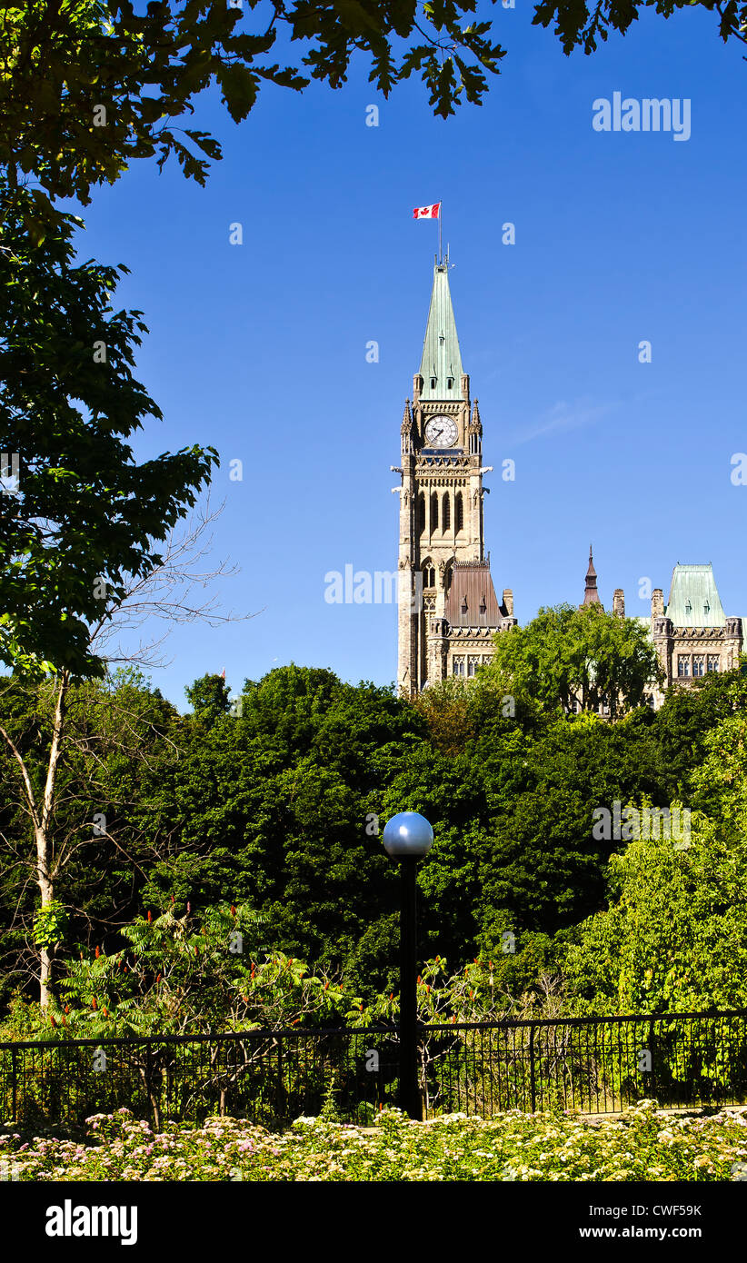 Canada ottawa parliament clock peace tower flag history hi-res stock ...