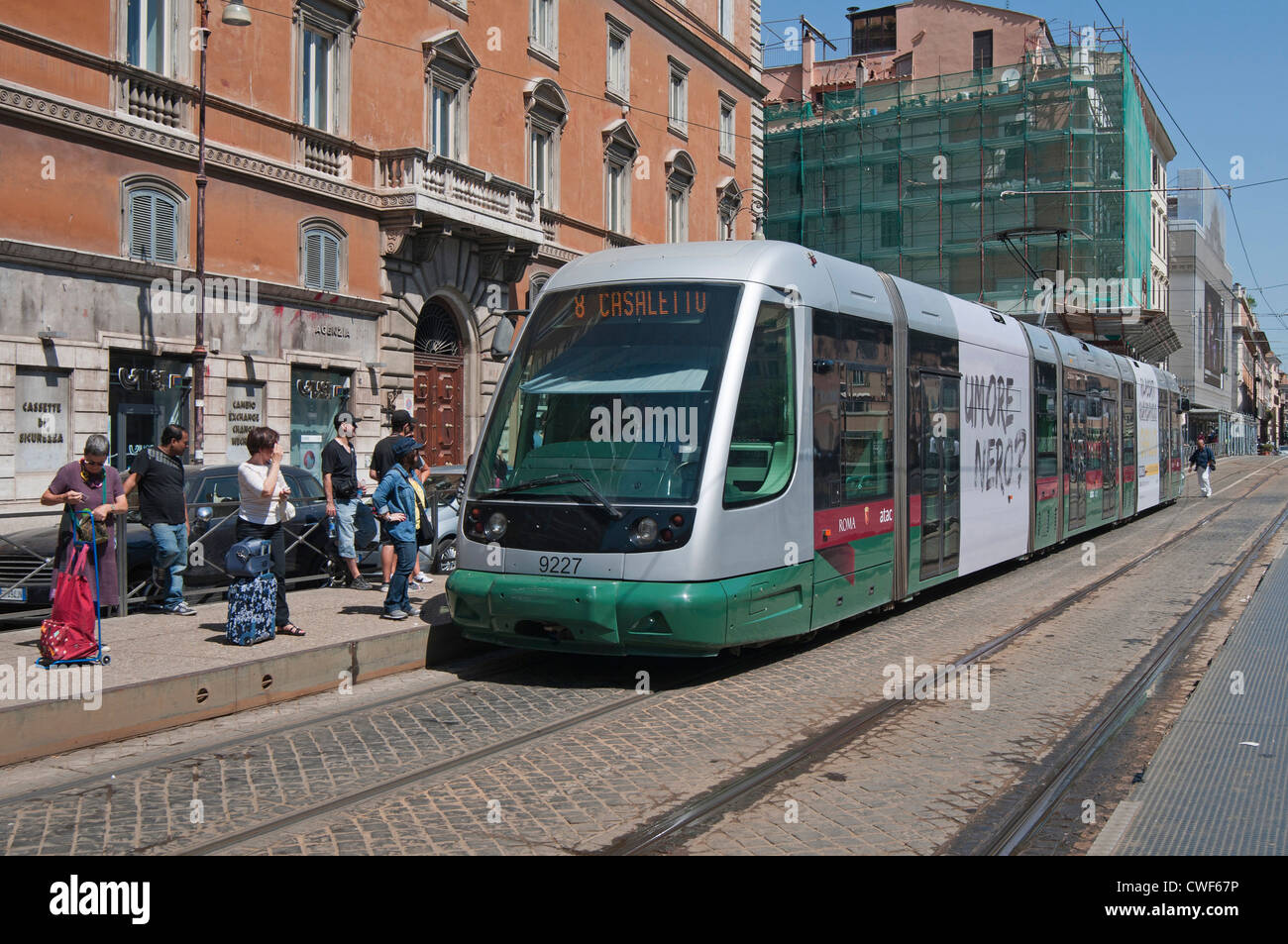 Italian Tram travels along the via di Torre Argentina, Rome. Italy ...