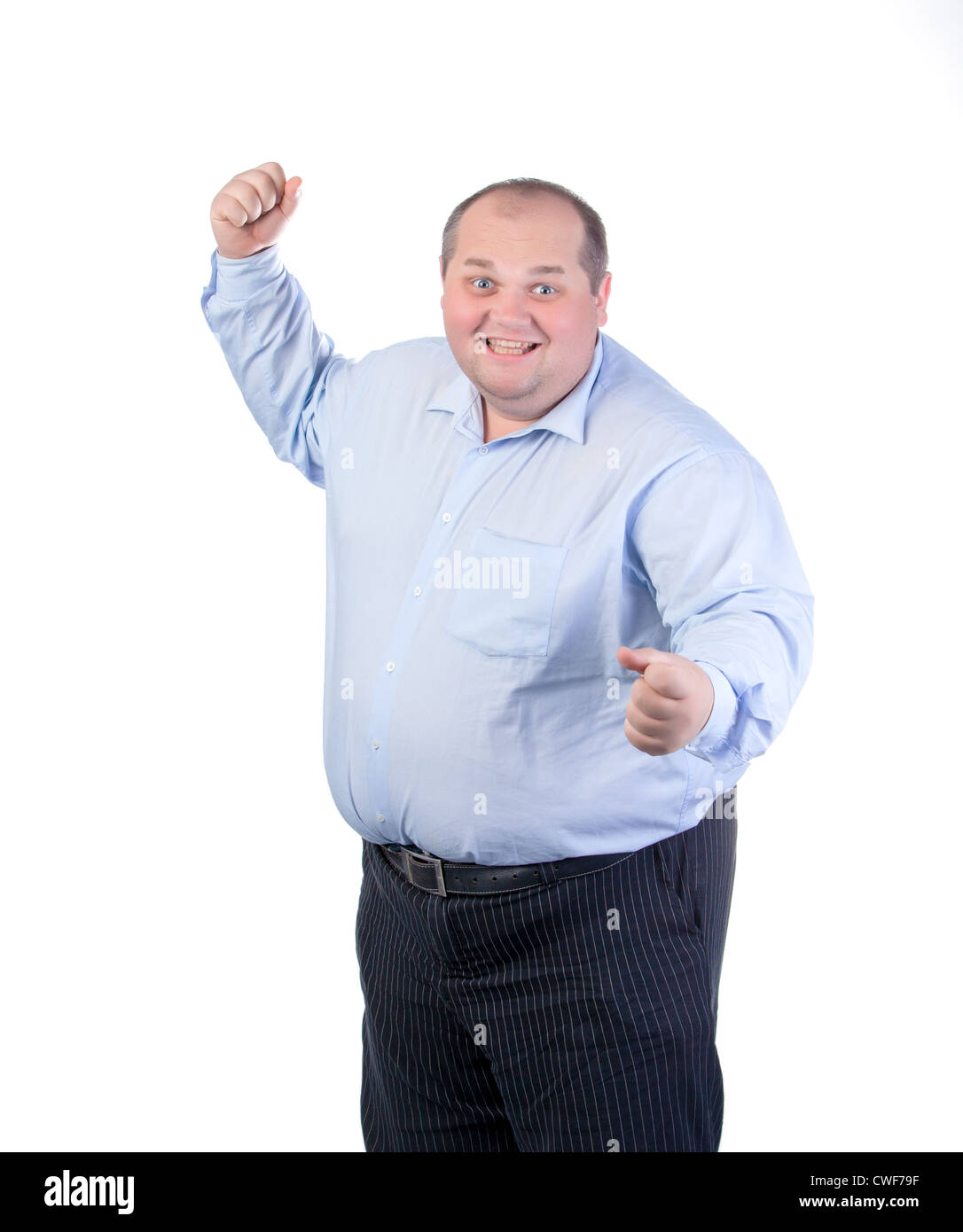 Happy fat man blue shirt hi-res stock photography and images - Alamy