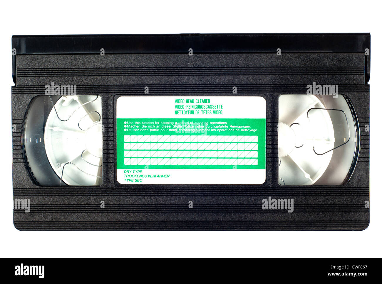 Old vhs video head cleaner cassette tape isolated on white background ...