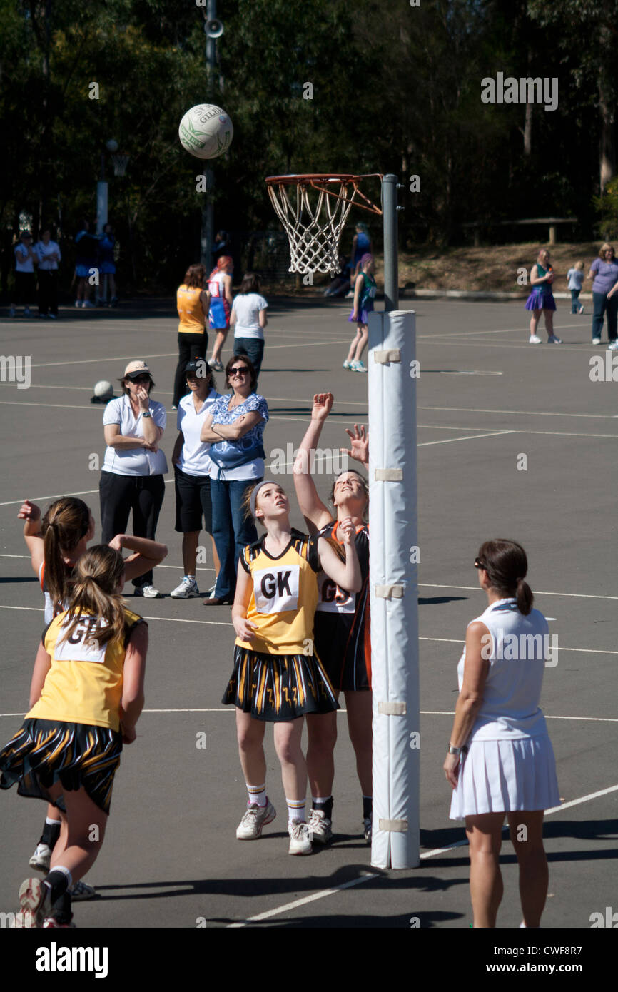 Girls playing netball at Lapstone in the Blue Mountains Stock Photo - Alamy