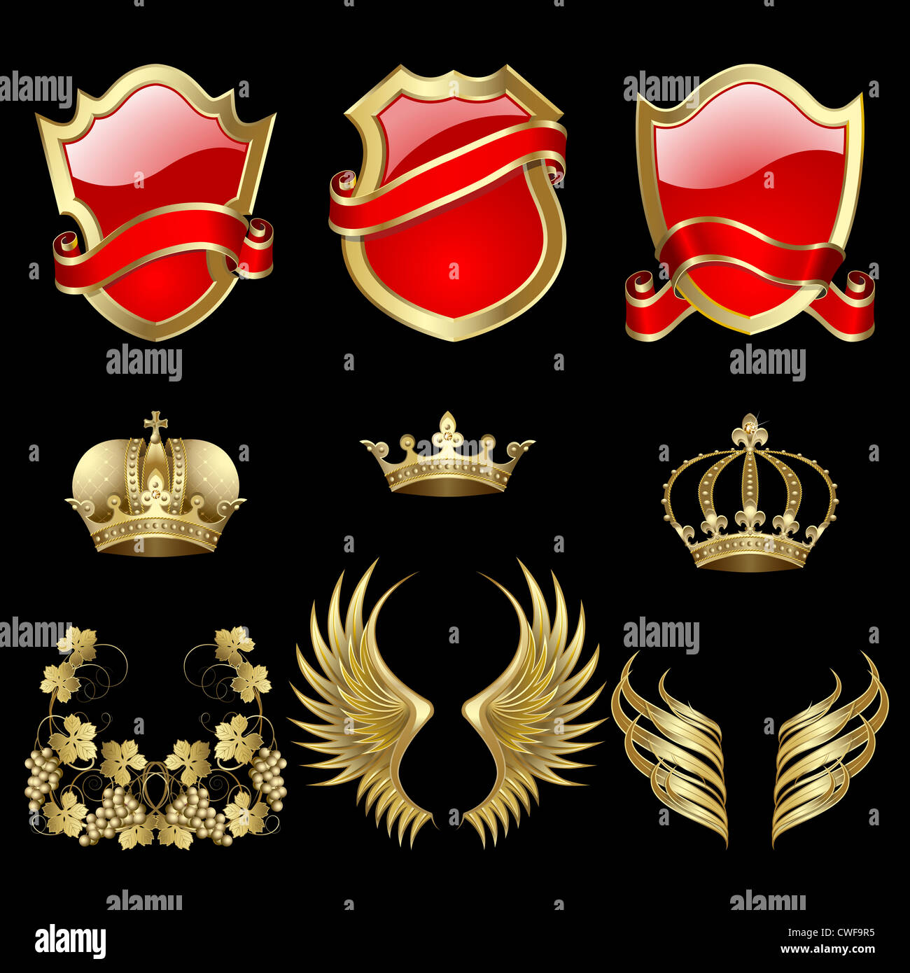 Set of heraldic gold and red design elements Stock Photo - Alamy