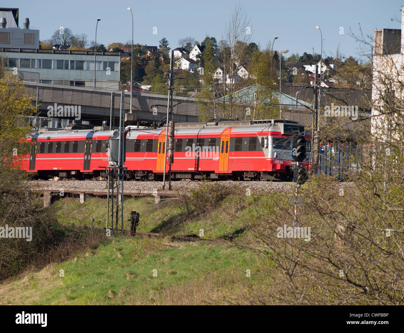 suburb train from NSB on its way out of central Oslo Norway Stock Photo ...