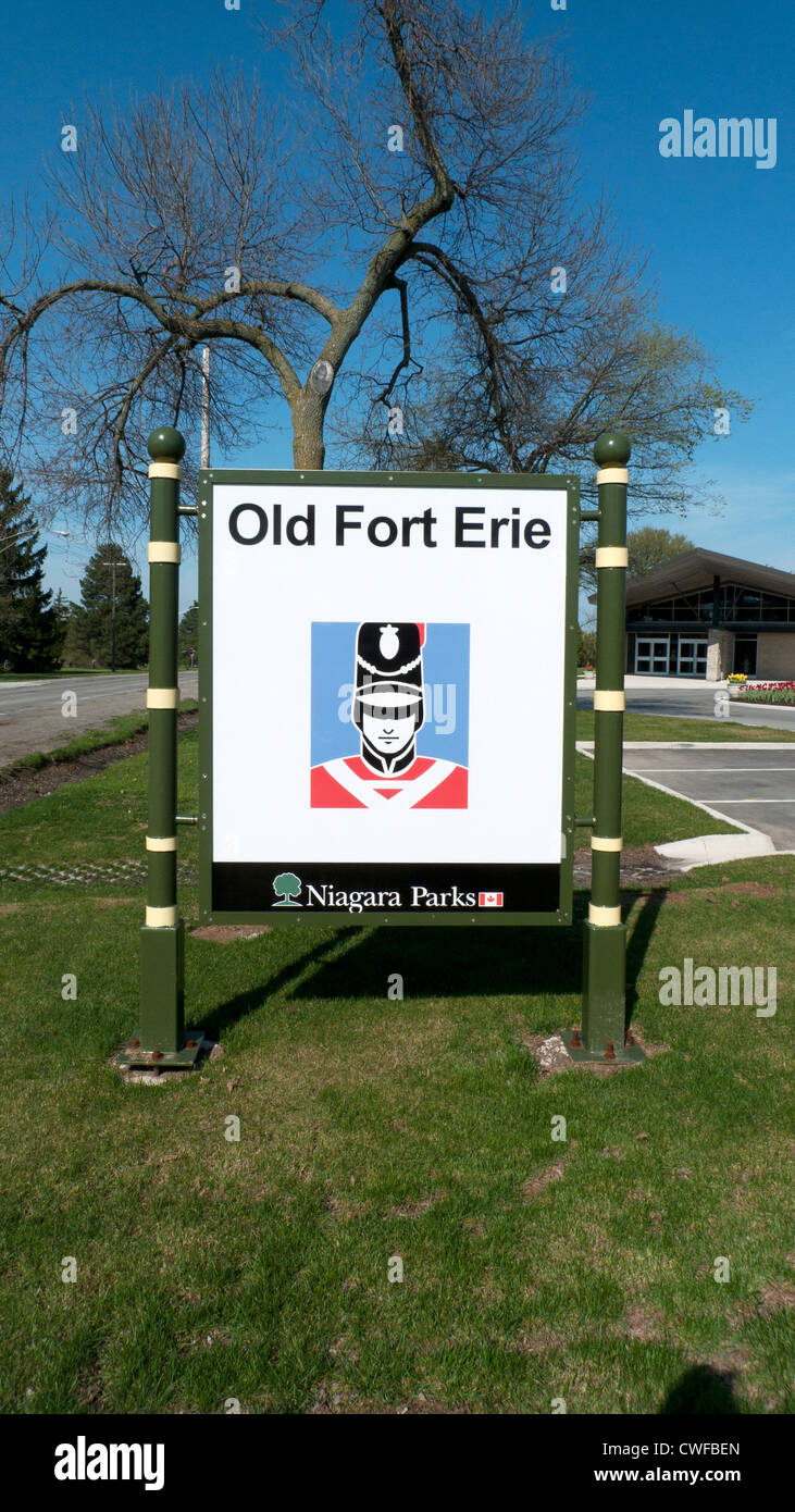 Old Fort Erie sign at the entrance of the tourist attraction Southern ...