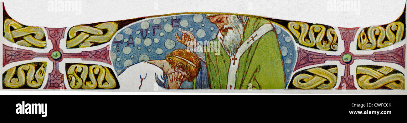 Saint Boniface, after felling the tree with the ax in his hand ...