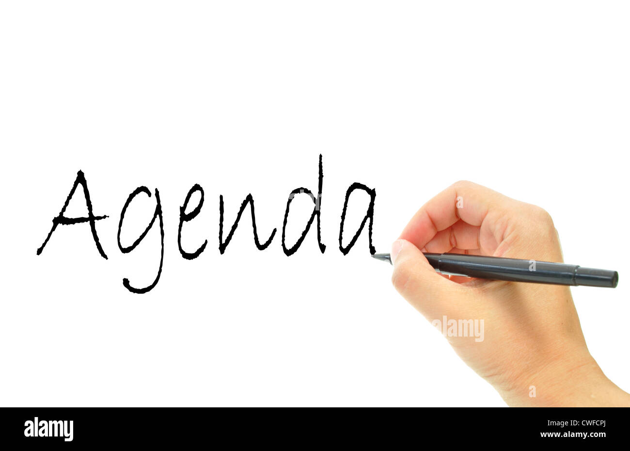 Agenda handwritten on a white board Stock Photo - Alamy