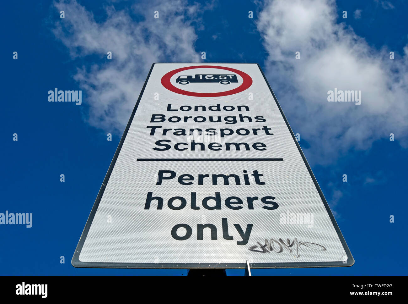 london borough transport scheme sign indicating vehicle weight limit ...