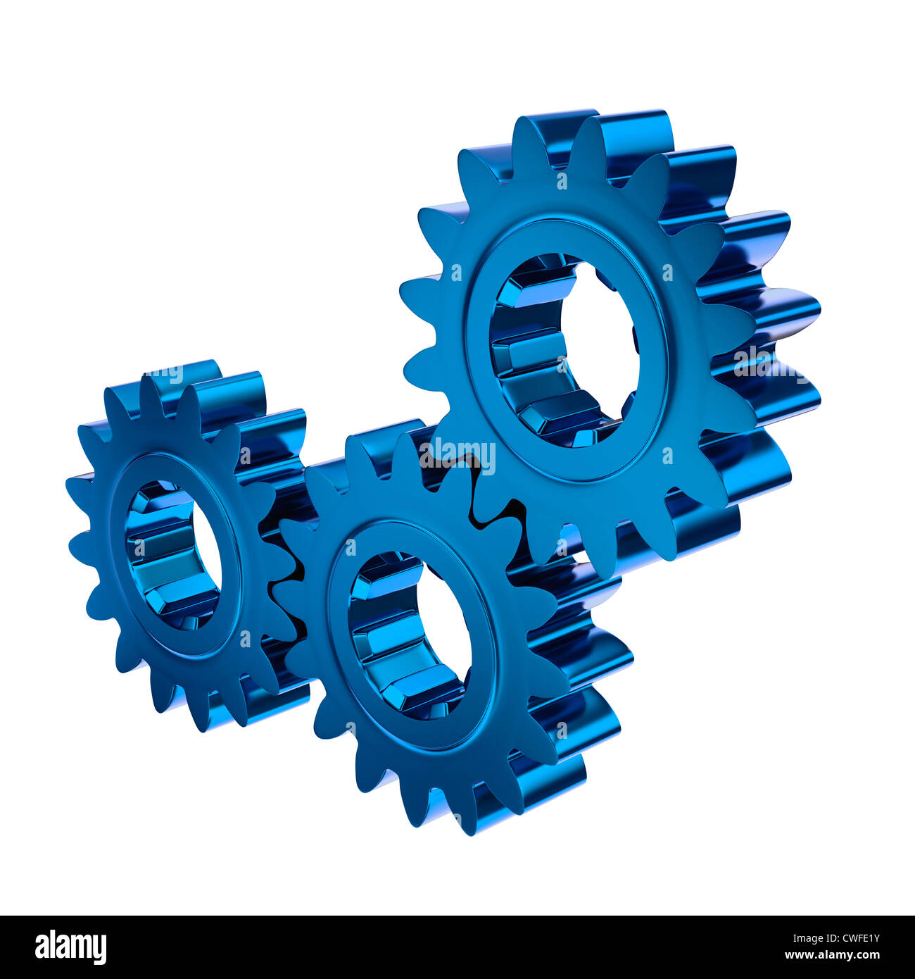Three blue gears as cooperation or teamwork on white background Stock ...