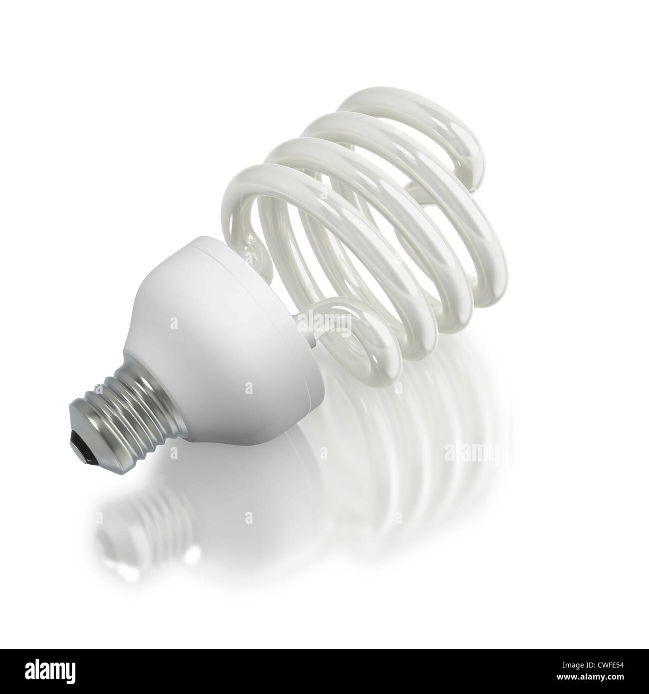 Economic fluorescent ecological light bulb lying on white background ...