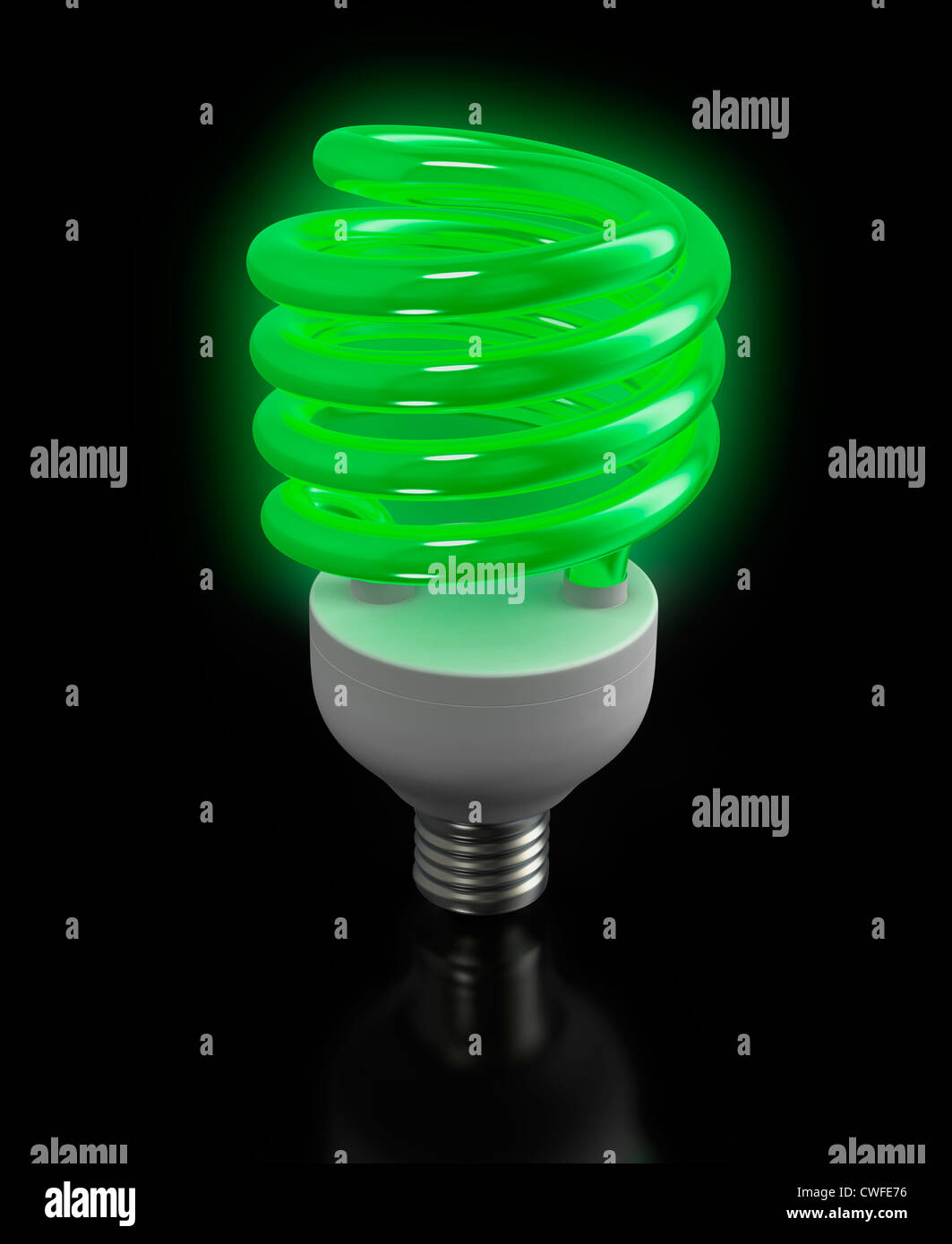 Economic fluorescent ecological light bulb on black background with a ...