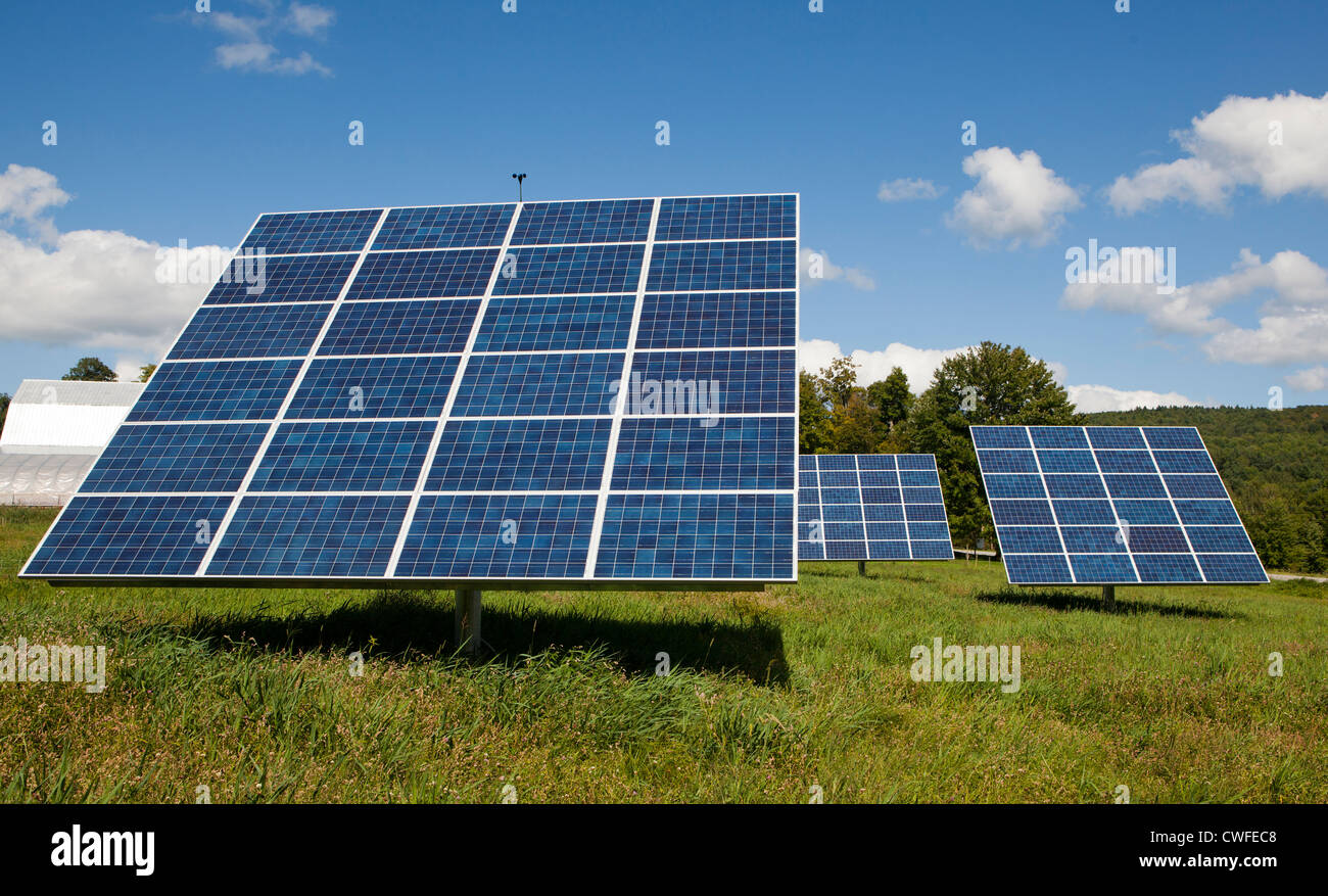 A series of solar tracking panels, each with 24 modules, supplies power ...