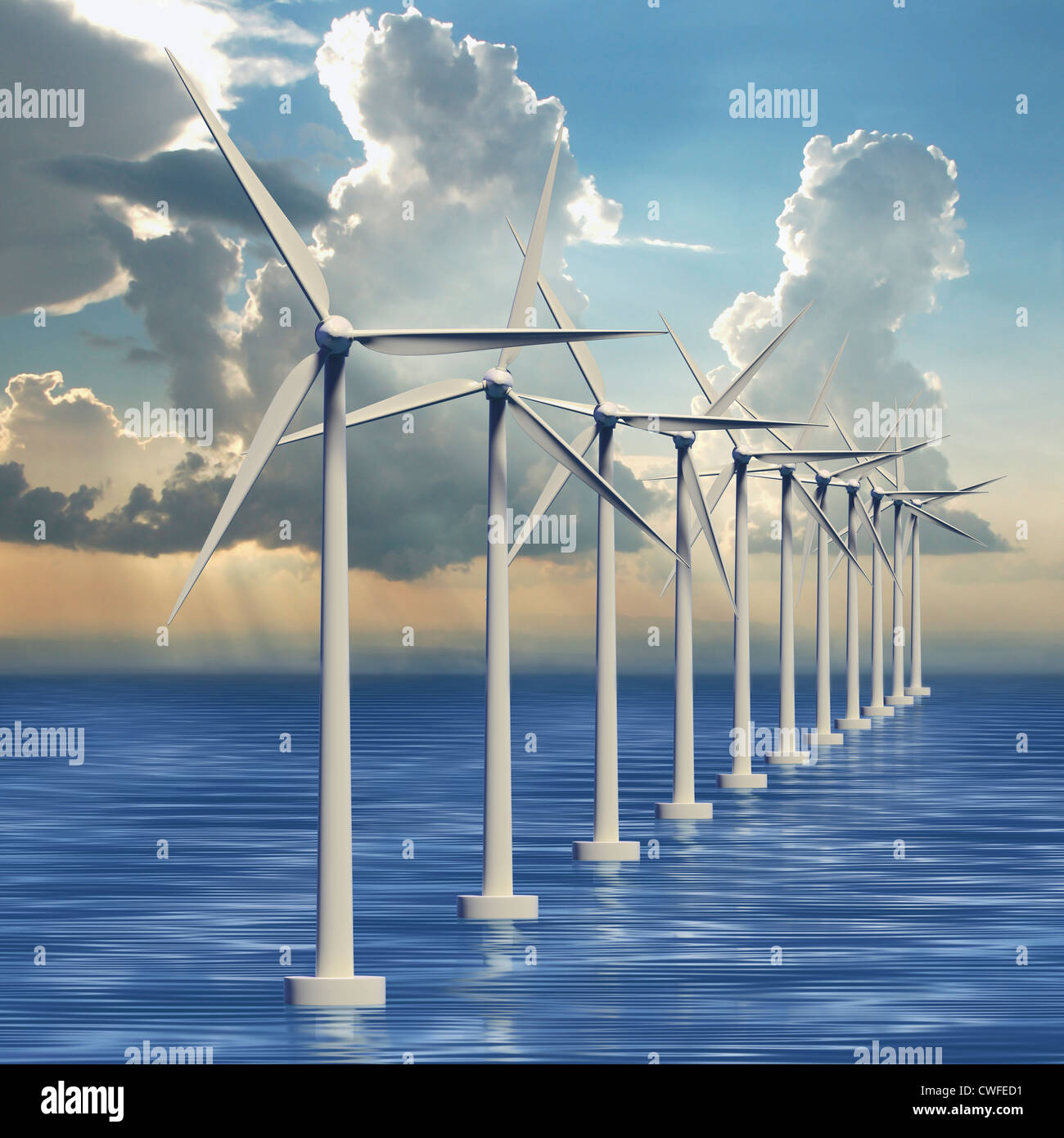 Wind farm or generators with sky at sea Stock Photo - Alamy