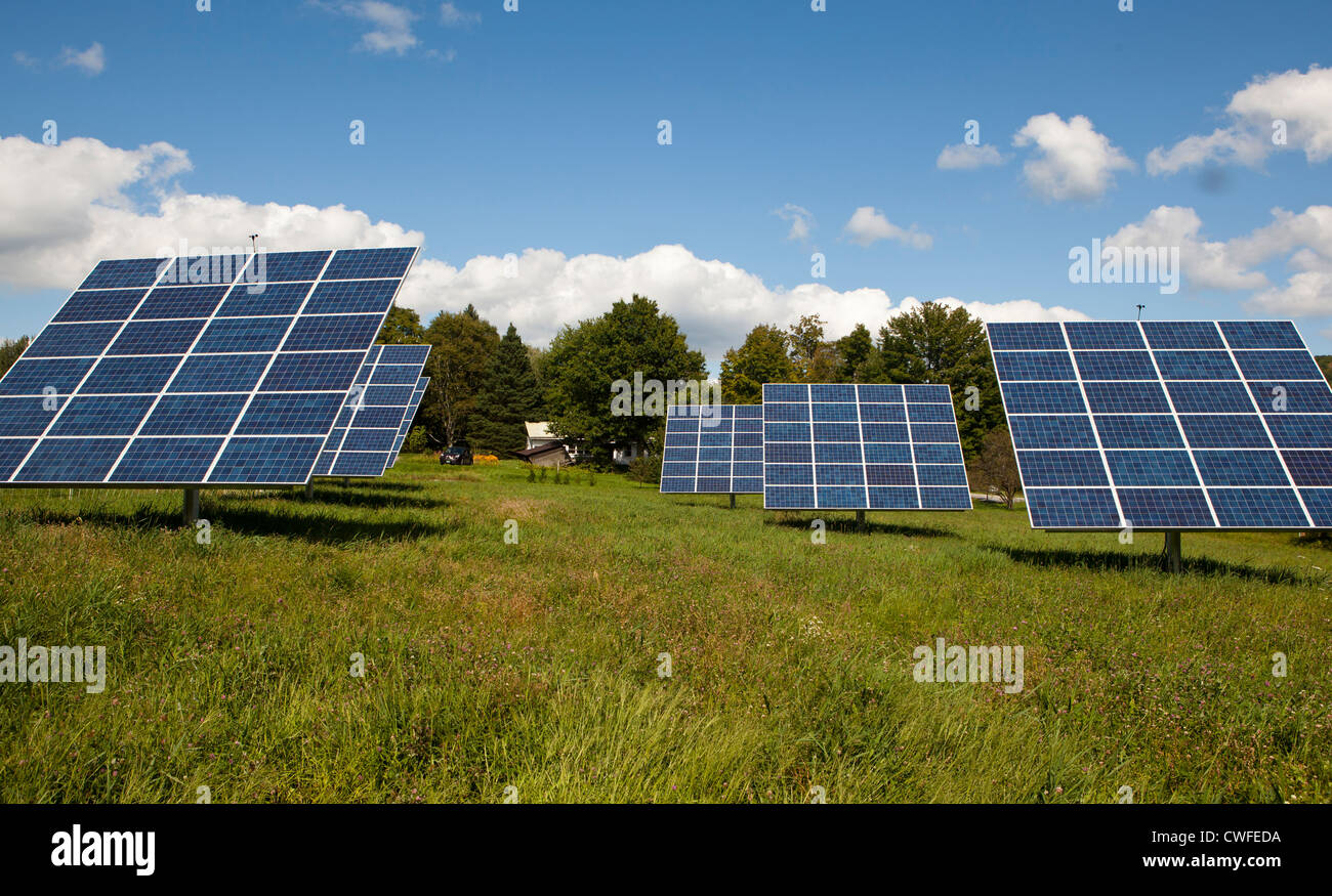 A series of solar tracking panels, each with 24 modules, supplies power ...