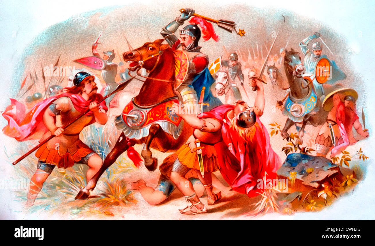 Invincible - Tobacco label showing knights in battle with barbarians ...