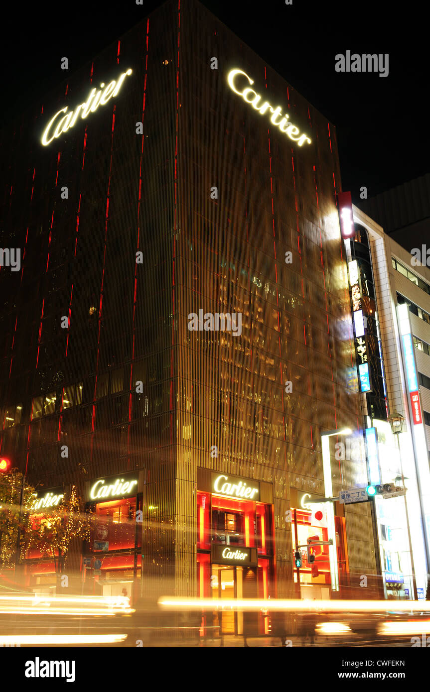 Tokyo, Japan - 28 Dec, 2011: Night view of luxurious Cartier shop in ...