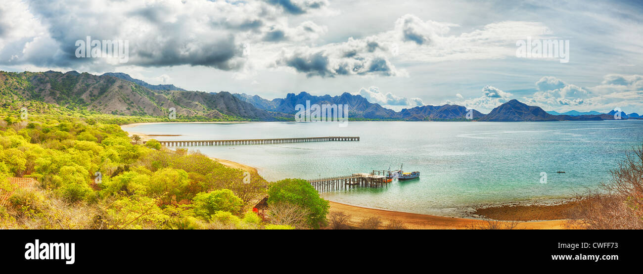 Bay of Komodo island at sunrise. Panorama Stock Photo - Alamy