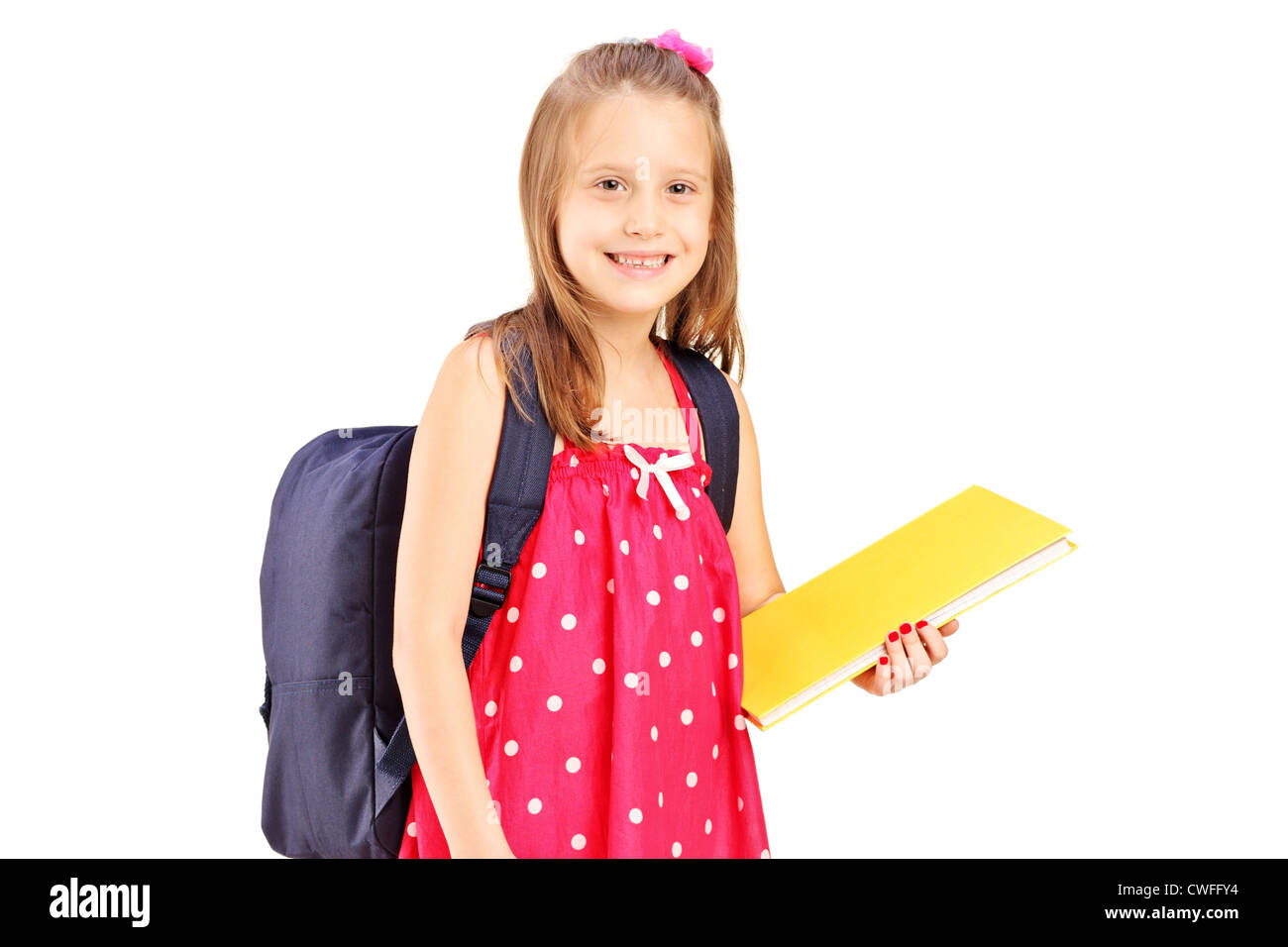 A school girl holding notebook, isolated on white background Stock ...