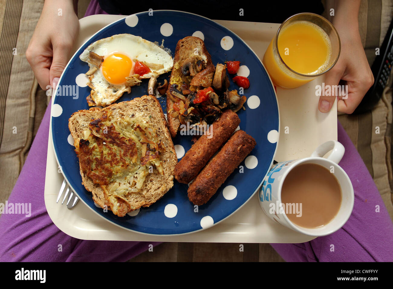 A tasty breakfast being prepared in Brighton, East Sussex, UK Stock ...
