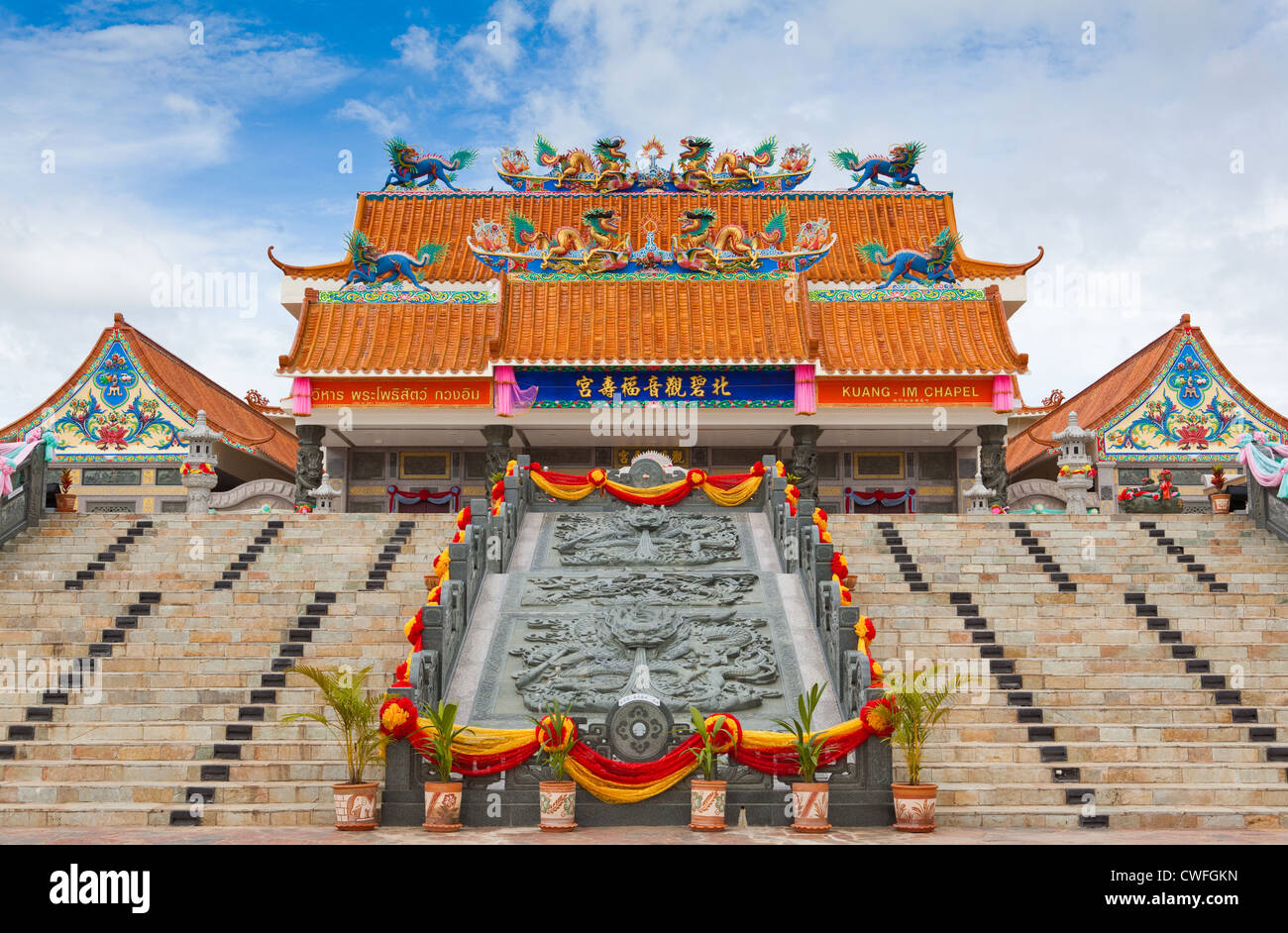 New chinese temple near bridge on the river Kwai, Thailand Stock Photo ...