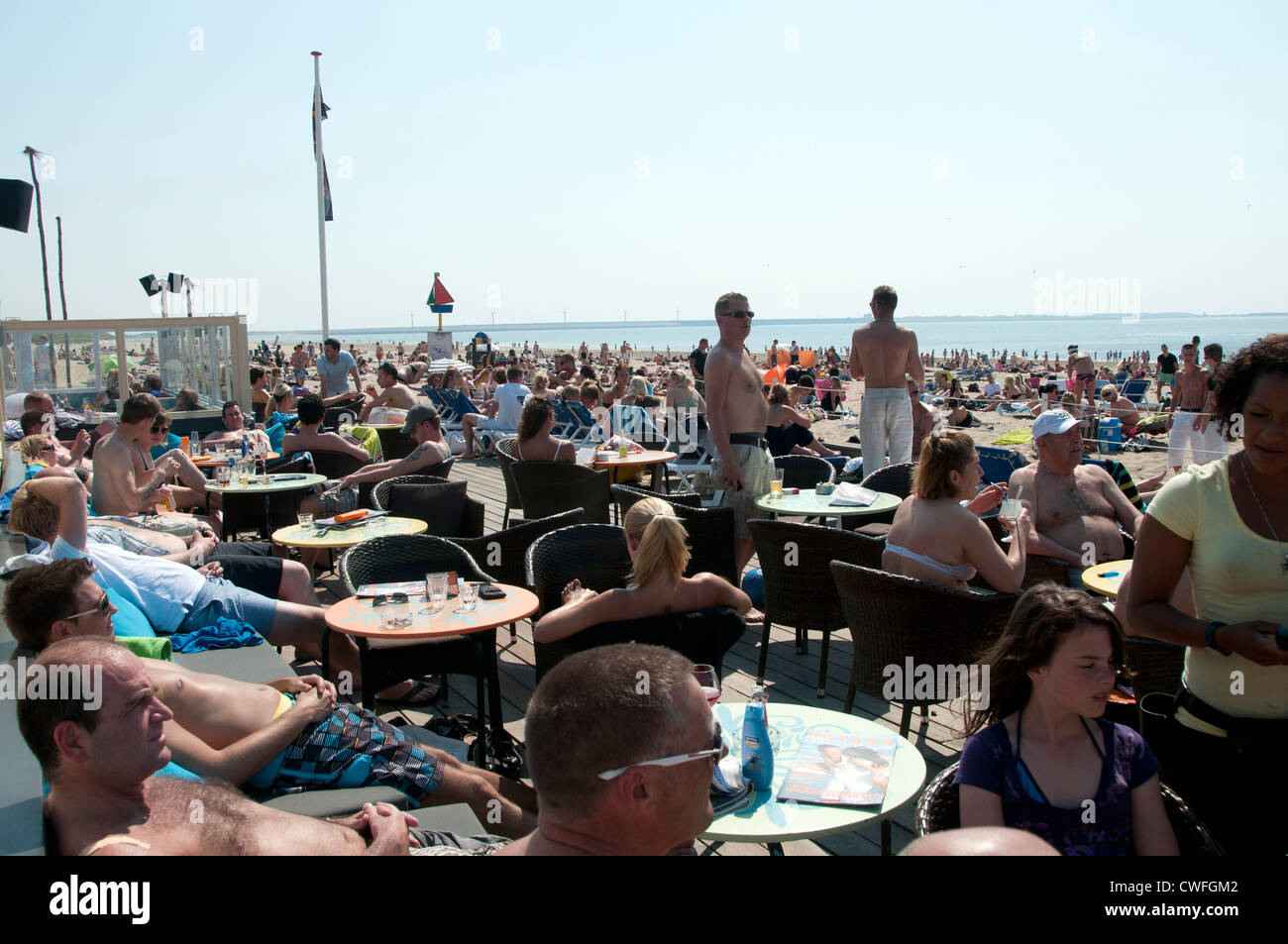 people on terrace in summer Stock Photo - Alamy