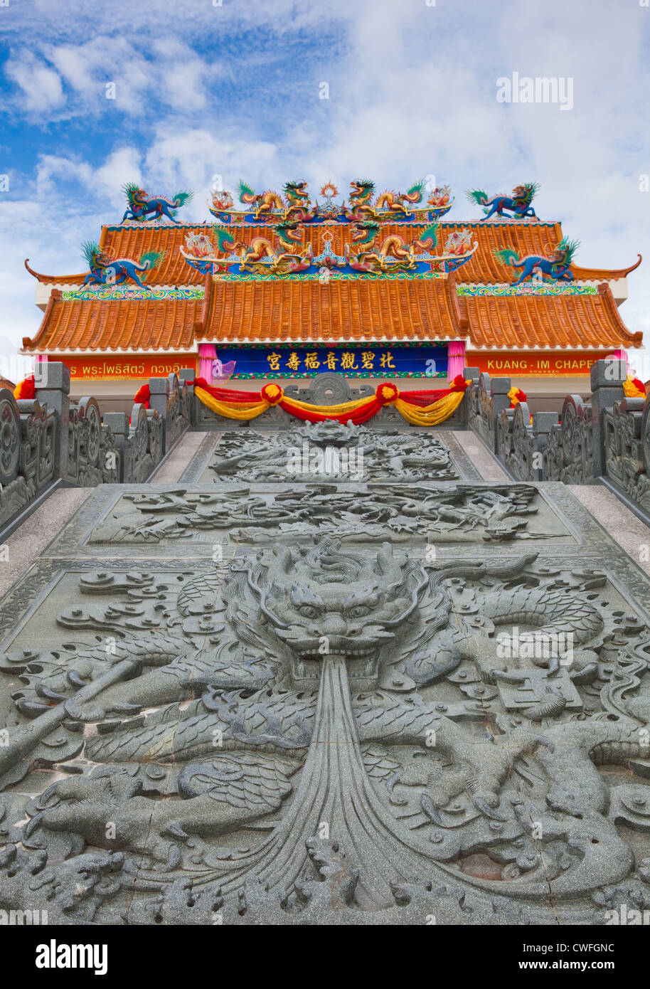 New chinese temple near bridge on the river Kwai, Thailand Stock Photo ...
