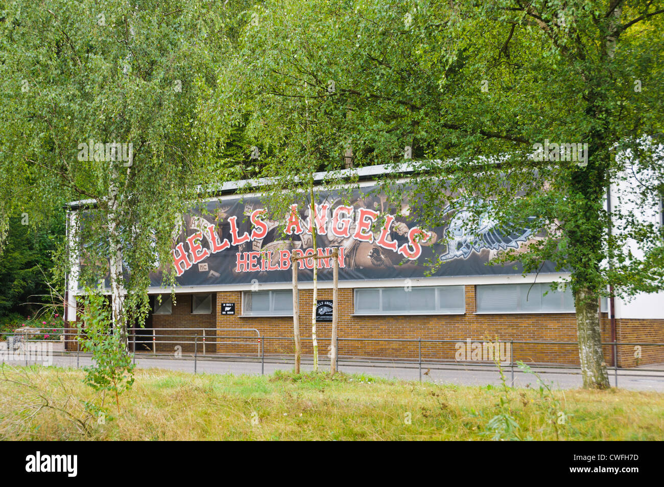 Hells Angels Motorcycle Club gang clubhouse with emblem on house Stock ...