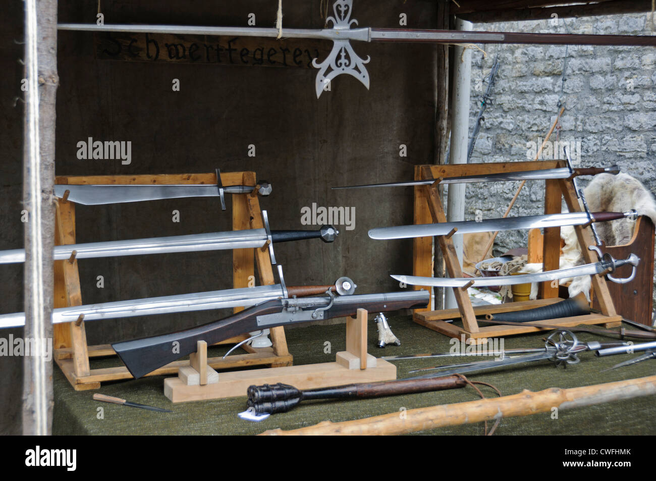 Ancient medieval weapons and arms, swords, rapiers, florets, rifle ...