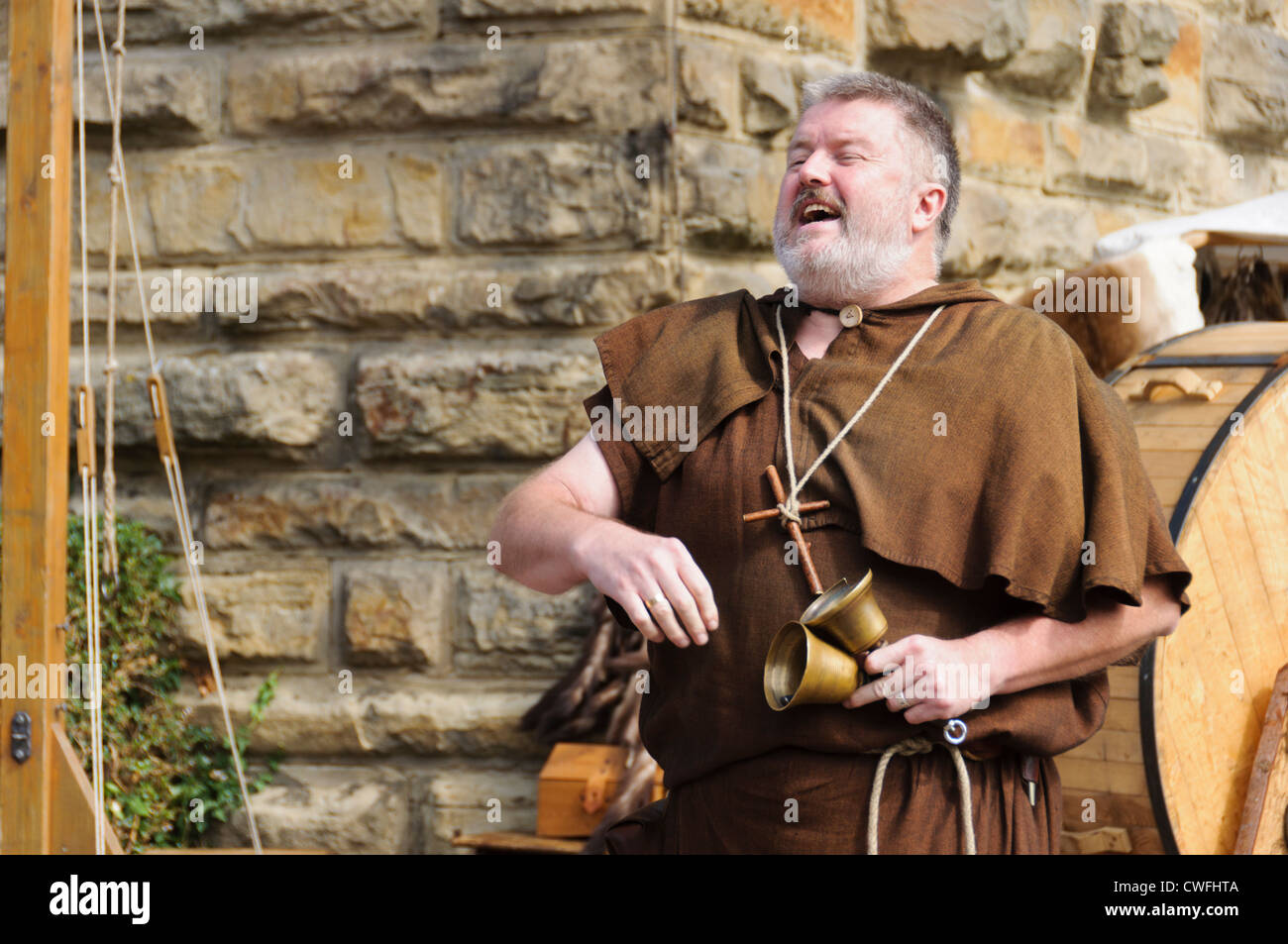 Preaching monk in medieval costume, at a mediaeval market (Zunftmarkt ...