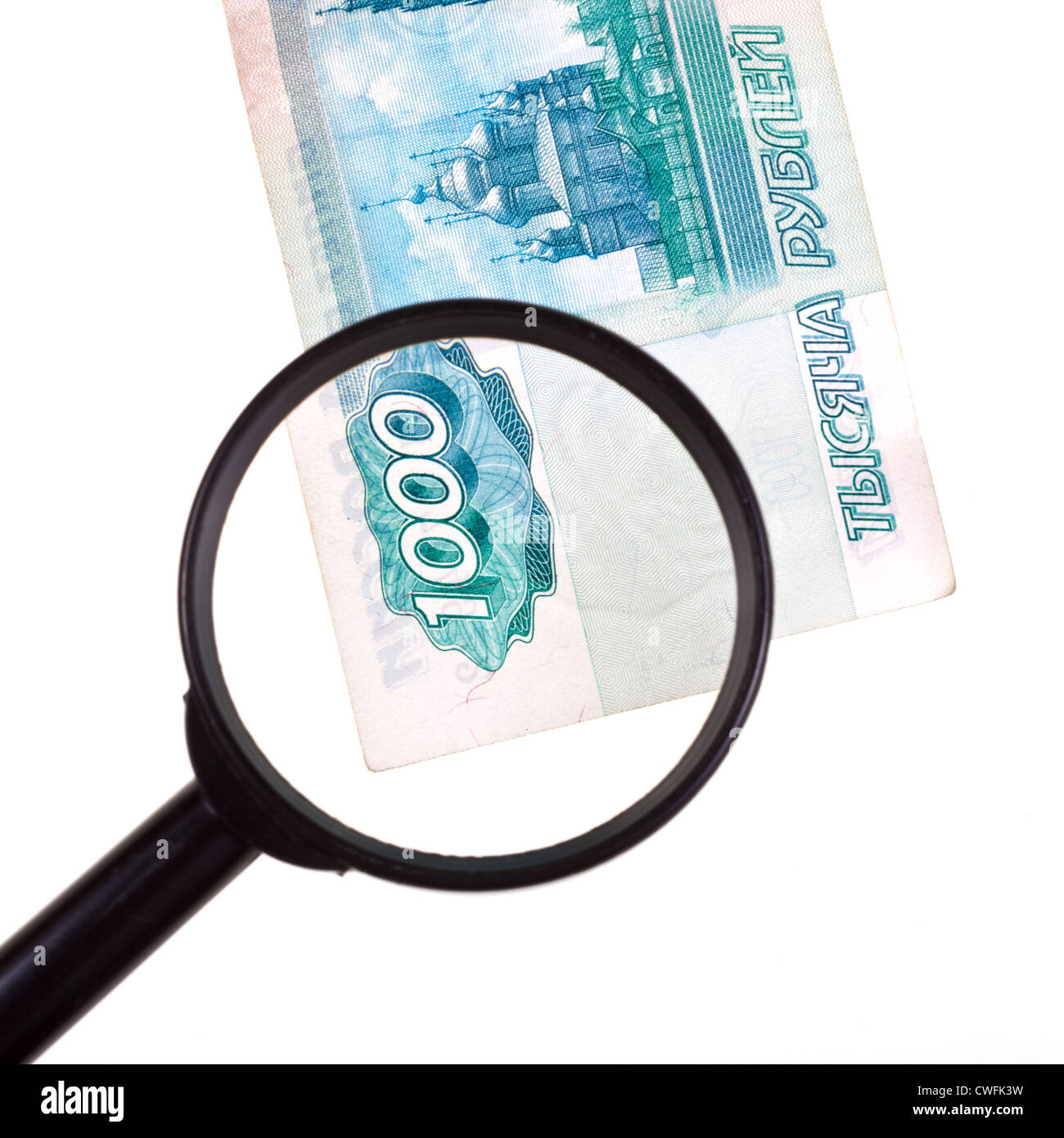 magnifying loupe enlarge banknote isolated on white background Stock ...