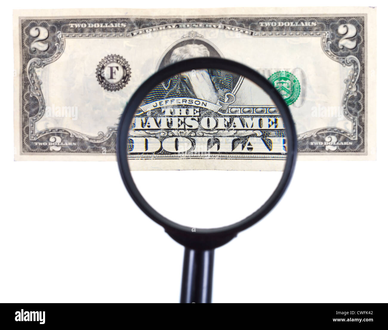 magnifying loupe zoom banknote isolated on white background Stock Photo ...