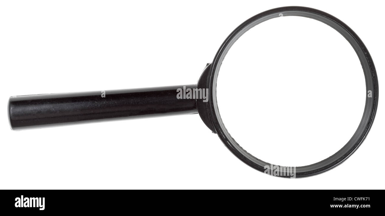 magnifying glass in black plastic frame isolated on white Stock Photo ...