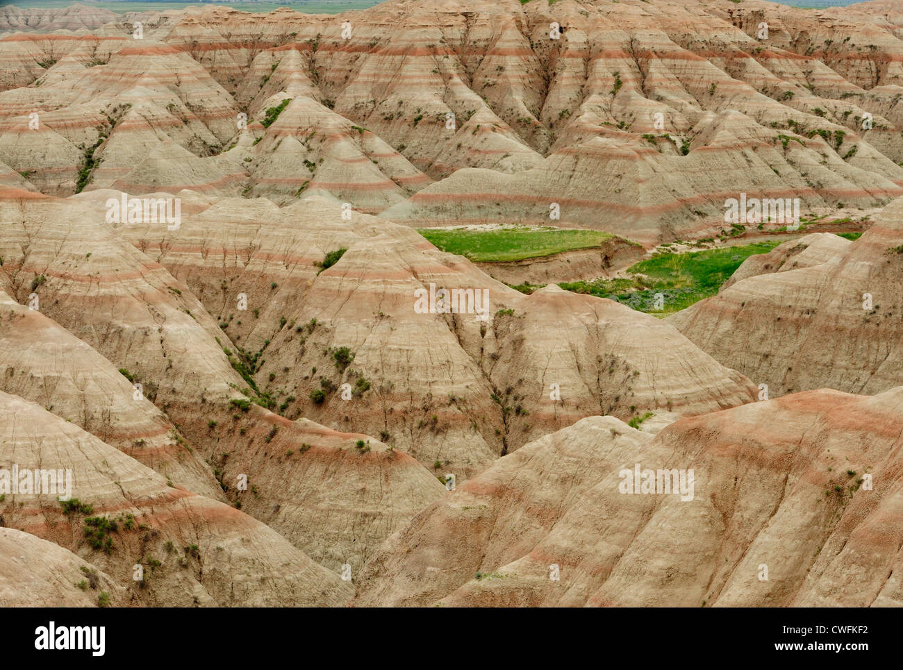 Eroded mudstones displaying sediment layers, Badlands National Park ...