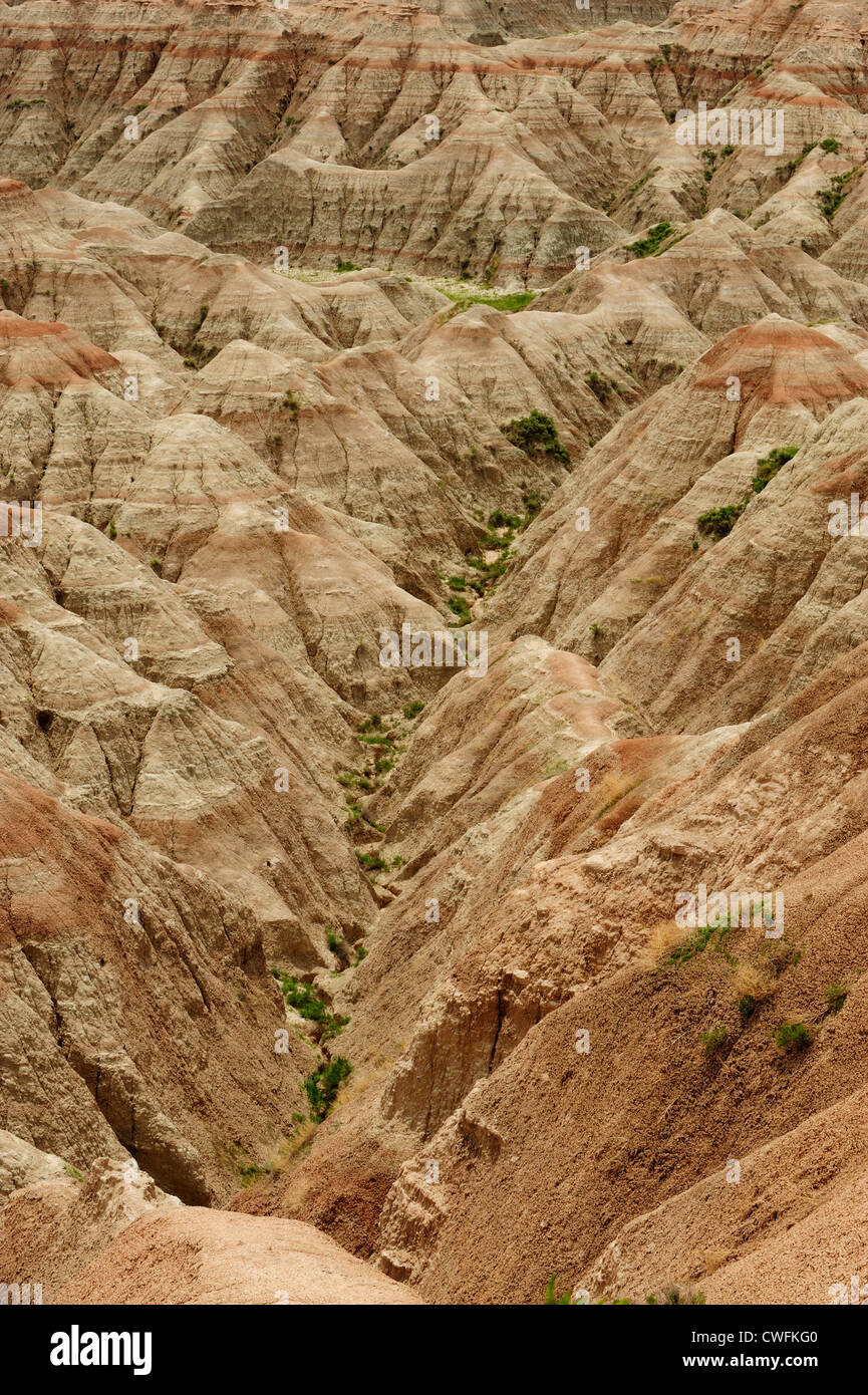 Eroded mudstones displaying sediment layers, Badlands National Park ...