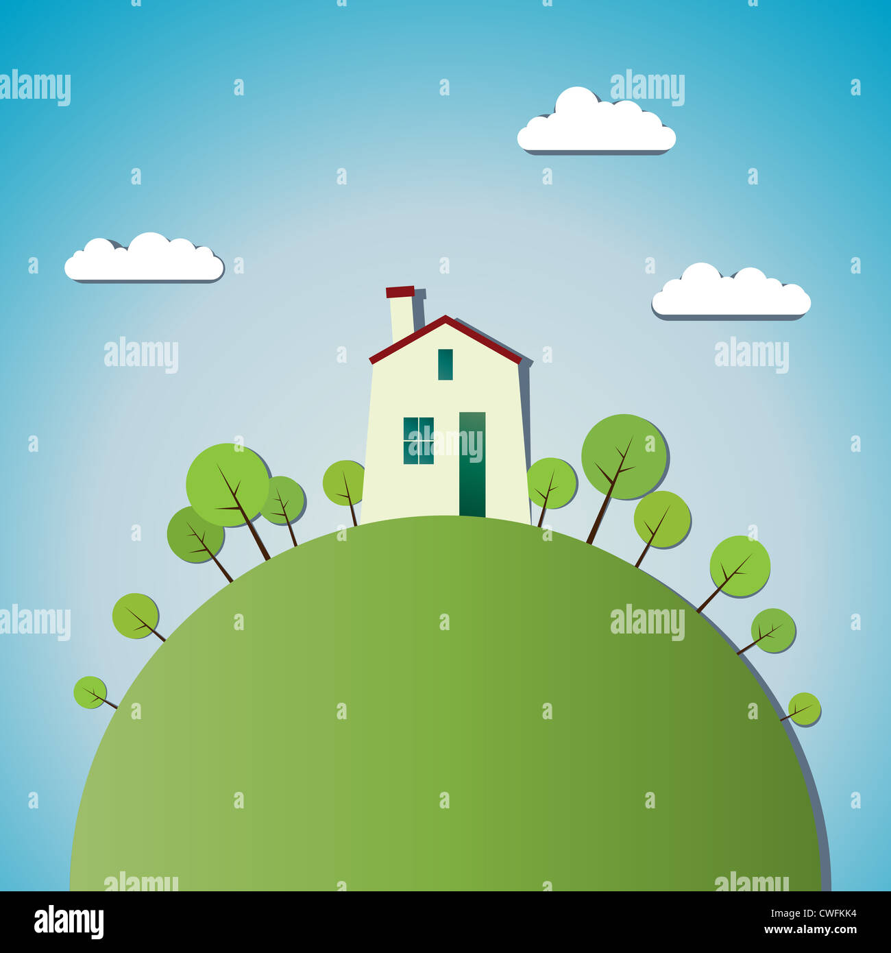 Illustration of house in the middle of natural landscape setting Stock ...