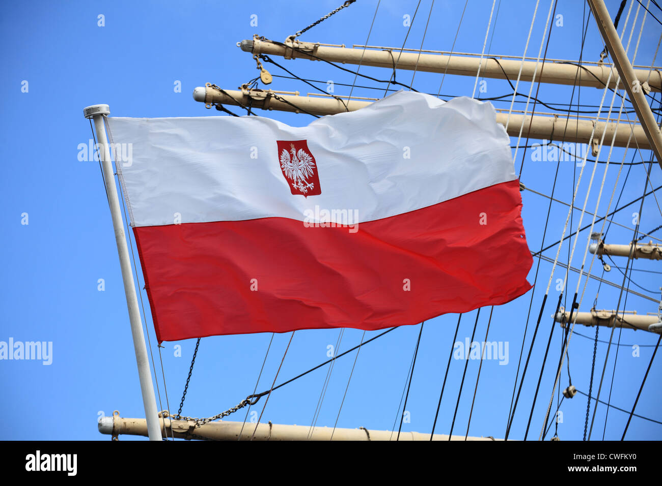 Flag of Poland on blue sky ship outdoor Stock Photo - Alamy