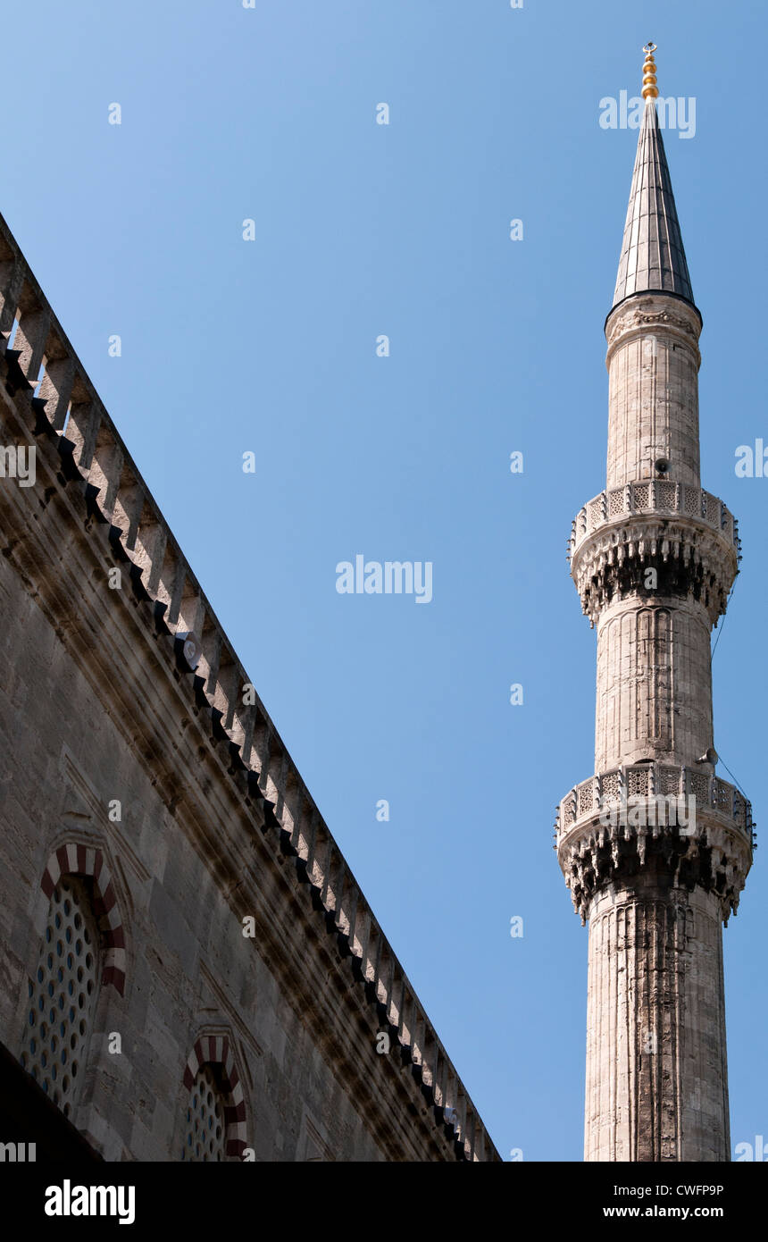 Minaret of the Blue Mosque, Sultanahmet, Istanbul, Turkey Stock Photo ...