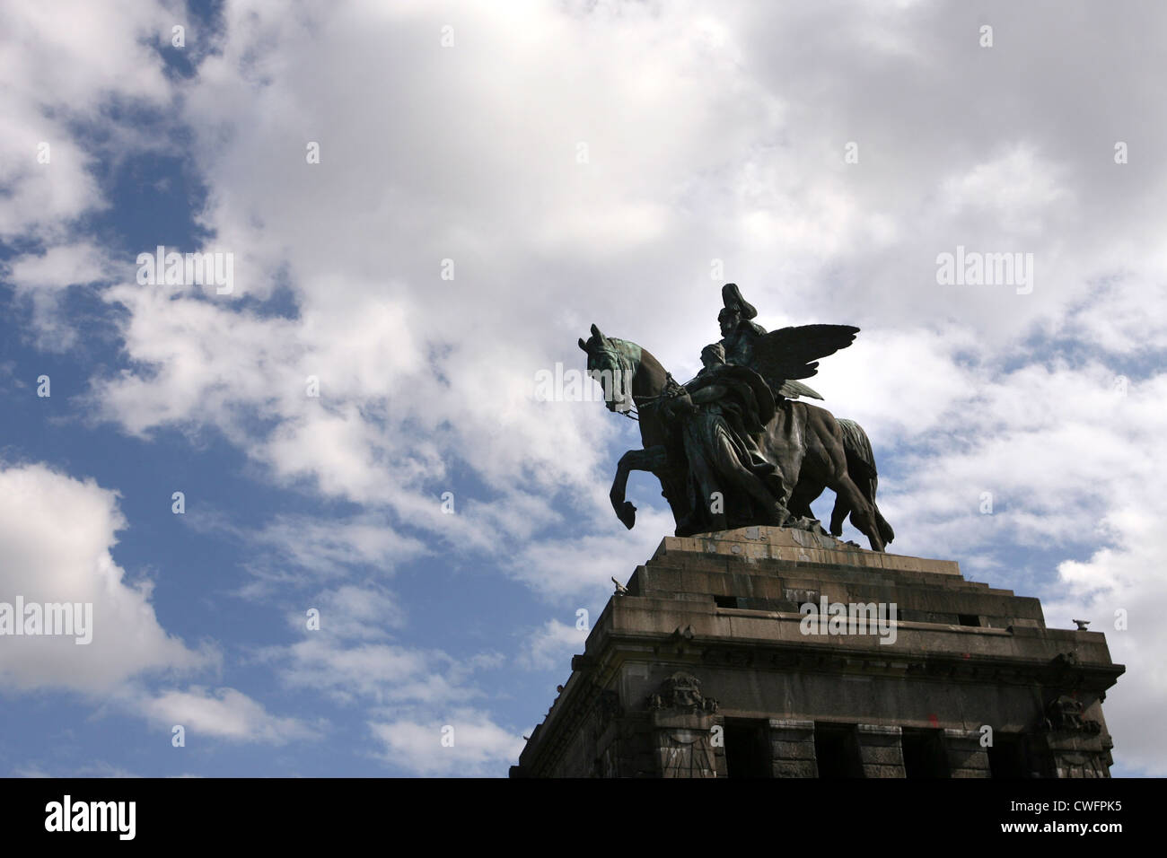 Koblenz Deutsches Eck, the equestrian statue of Kaiser Wilhelm I Stock ...