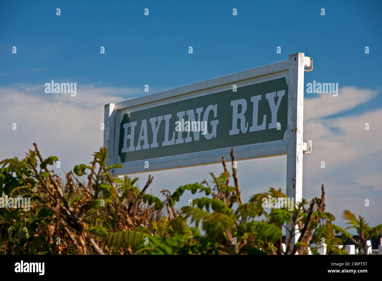 Sign at station on Hayling Light Railway, Hayling Island Stock Photo ...