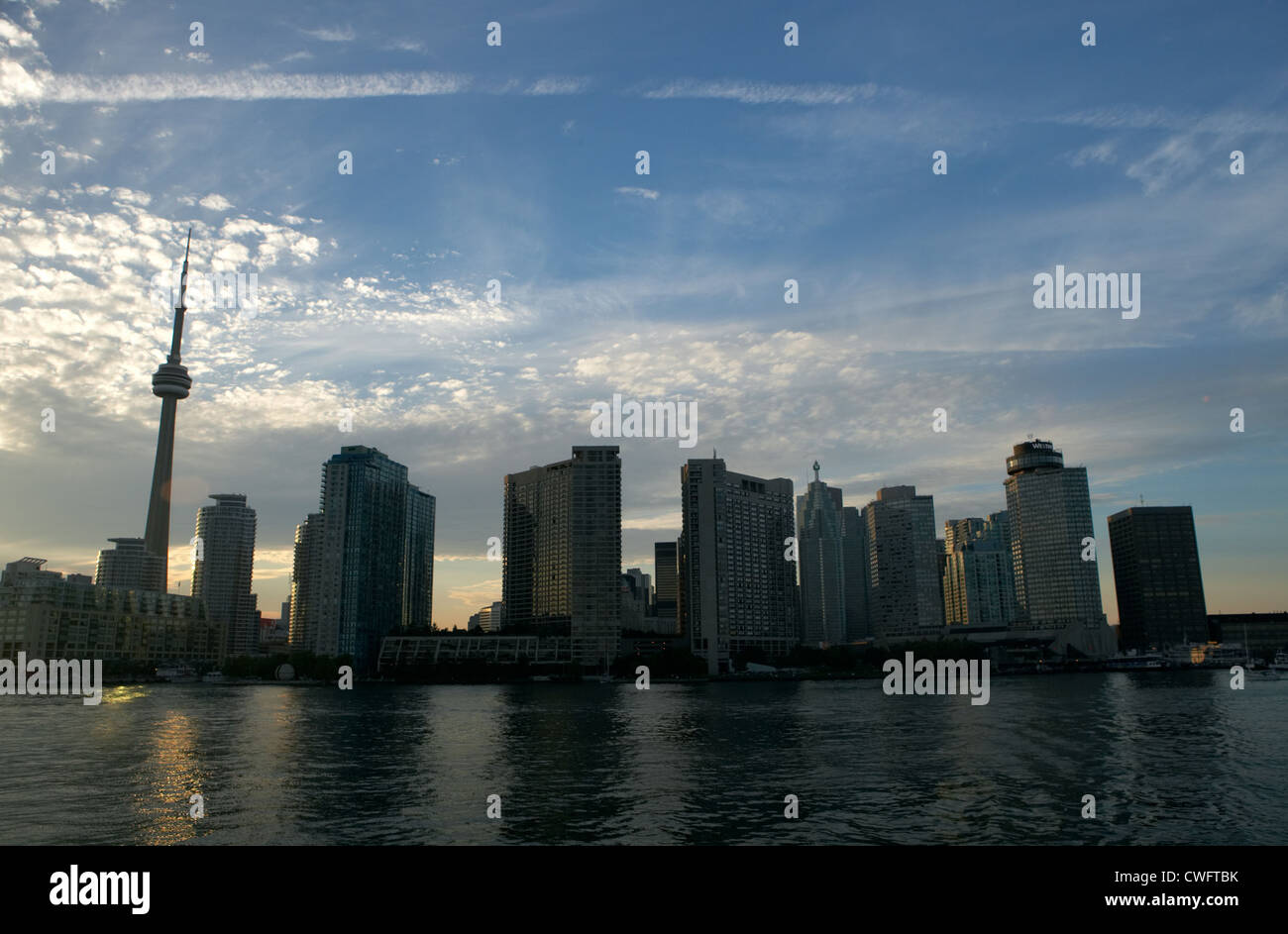 Toronto - Skyline with skyscrapers and the CN Tower in the backlight ...