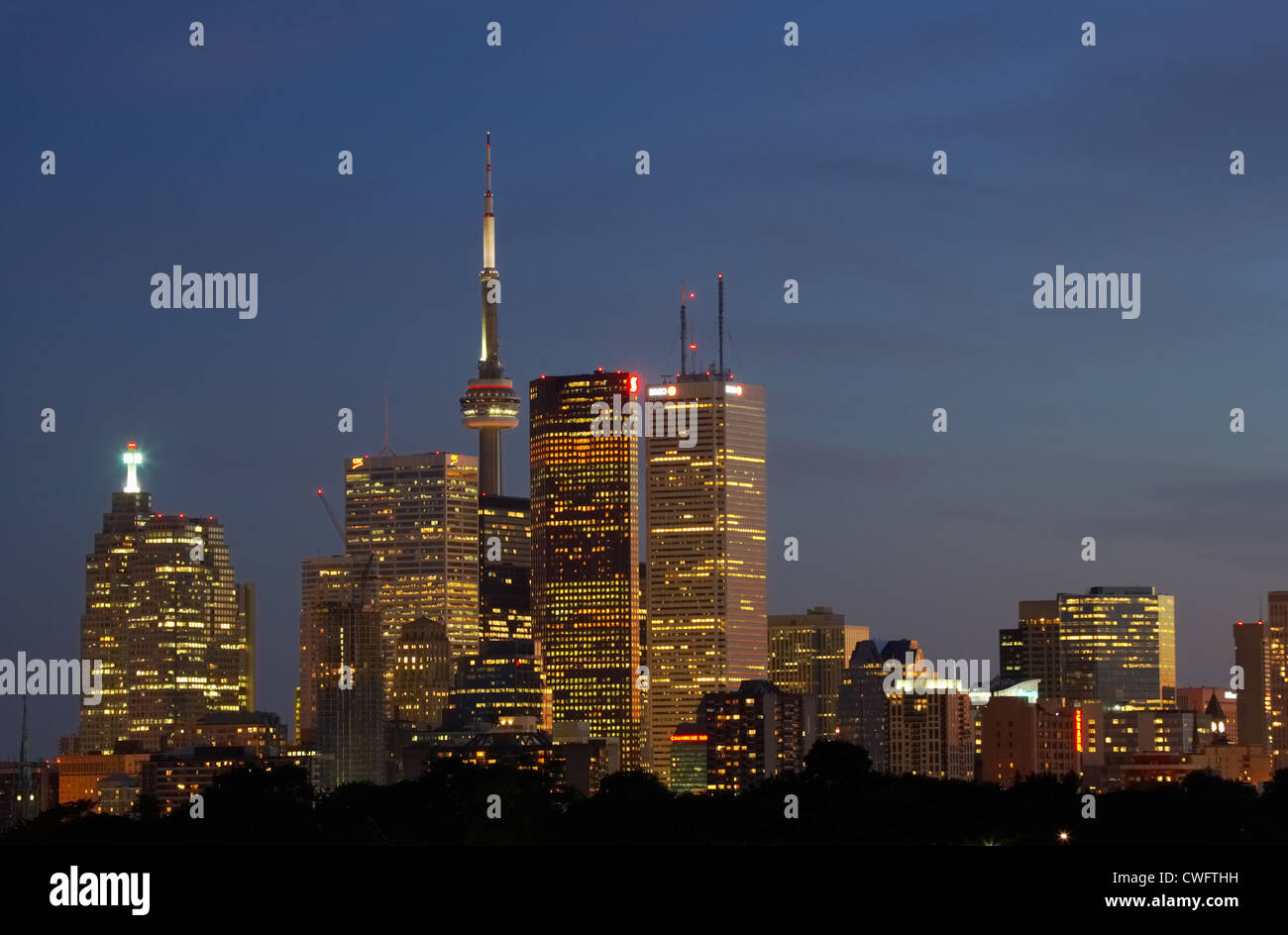 Toronto - View of the skyline with skyscrapers and the CN Tower at ...
