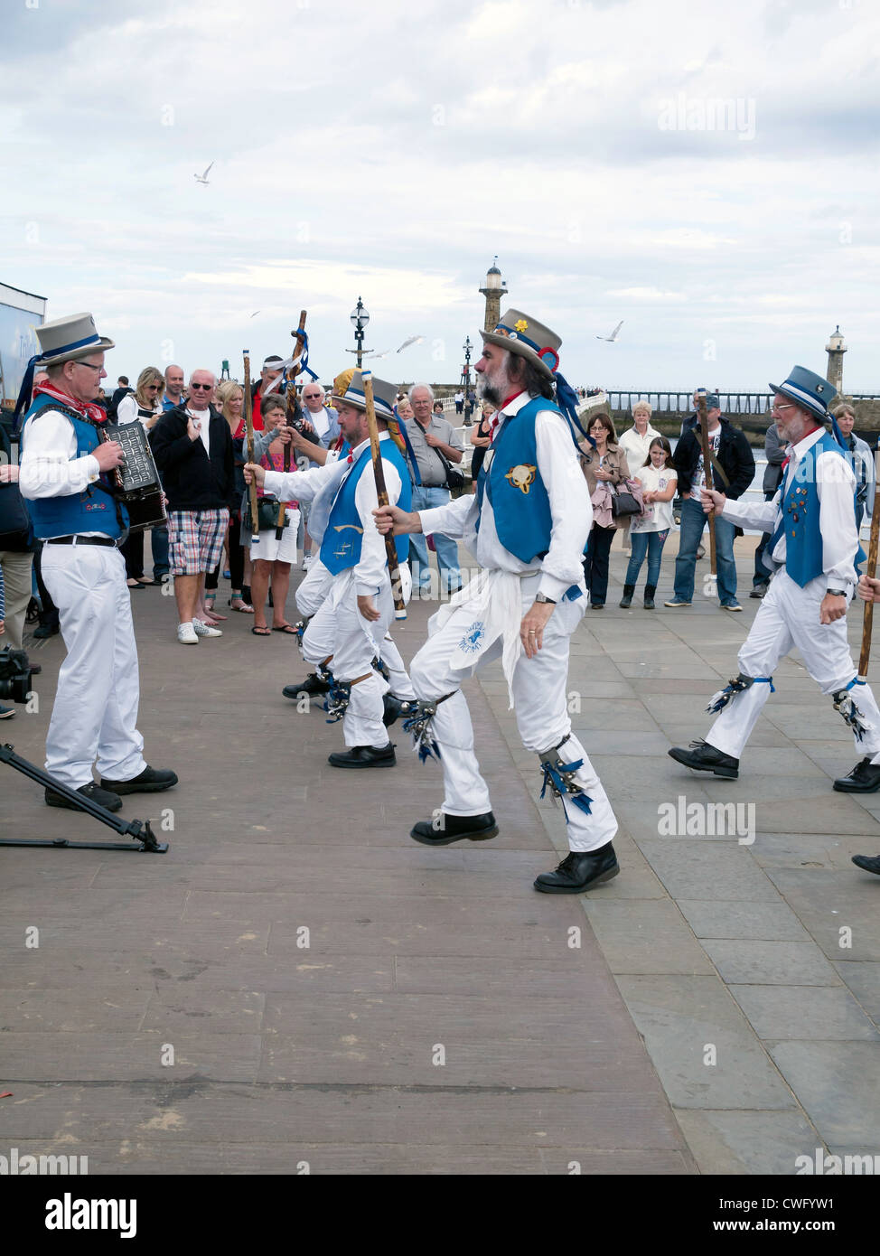 Morris dancers on the quayside at Whitby Folk Week 2012 Stock Photo - Alamy