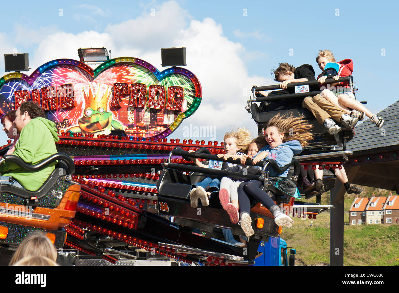 excitement on Fairground rides at Whitby Regatta Stock Photo - Alamy